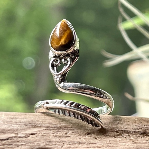 Jewelry | Natural South Africa Tiger Eye Feather Wrap Design Sterling ...
